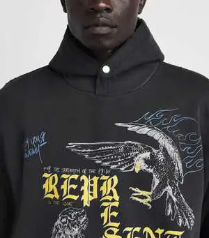REPRESENT Cotton Graphic Hoodie - Black