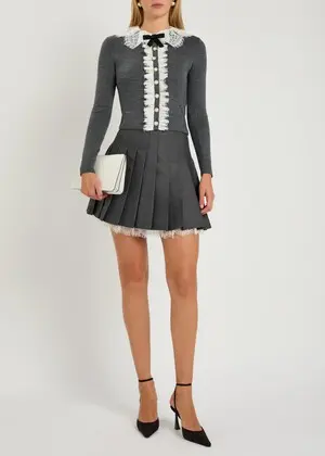 SELF-PORTRAIT Pleated Lace-trim Mini Skirt