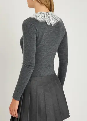 SELF-PORTRAIT Lace-trimmed Wool Cardigan With Detachable Collar