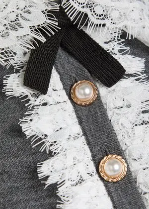 SELF-PORTRAIT Lace-trimmed Wool Cardigan With Detachable Collar