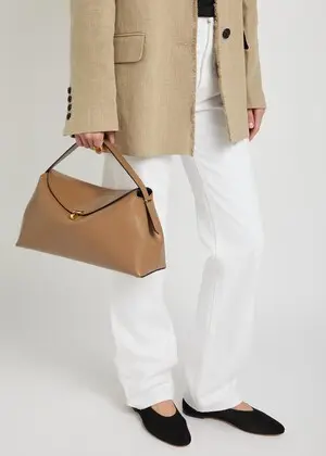 TOTEME T-lock Leather Top Handle Bag - Camel