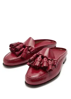 Hereu Tasselled Leather Mule Loafers - Red