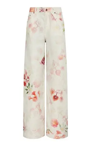 Gabriela Hearst Amoret Printed Linen Barrel-leg Jeans