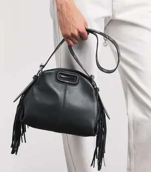 Maje Mini Leather Top-handle Bag With Fringe Detailing - Black