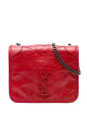 Saint Laurent Saint Laurent Crinkled Calfskin Niki Wallet On Chain Crossbody Bag Red