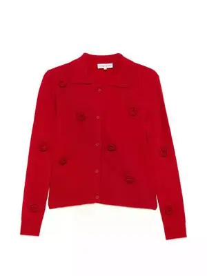 Stine Goya Floral Appliqué Polo Cardigan - Red