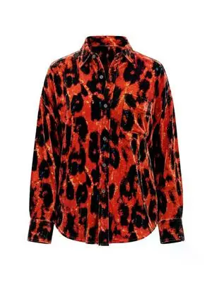 R13 Leopard Print Velvet Finish Shirt
