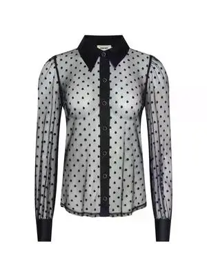 L'Agence Sophia Polka-dot Mesh Shirt