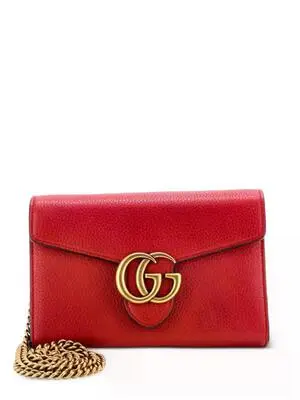Gucci Gg Marmont Chain Wallet Leather Mini Clutch Bag - Red