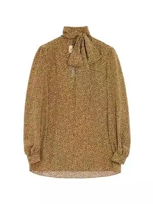 Valentino Garavani Valentino Garavani Crepe De Chine Shirt With Fauve Eclat Micromacula Print Neutrals