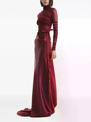 2310 STUDIO Satin Maxi Skirt With Bow Detail - Red