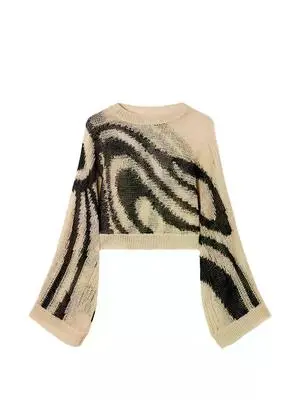 Emilio Pucci Marmo-print Open-knit Cropped Sweater - Neutrals