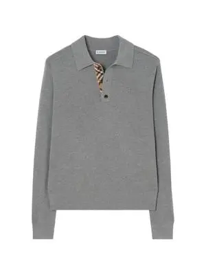Burberry Long-sleeve Wool Polo Shirt - Grey