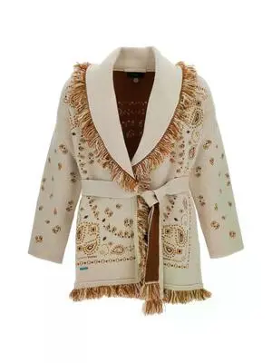 Alanui Cashmere Bandana Print Cardigan Neutrals
