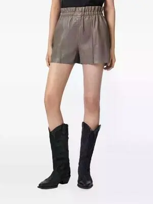 ALLSAINTS Leather Paperbag Waist Shorts - Brown