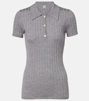 TOTEME Ribbed Knit Cashmere And Silk Polo Shirt In Melange