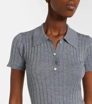 TOTEME Ribbed Knit Cashmere And Silk Polo Shirt In Melange