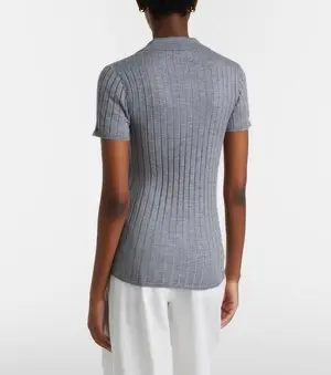TOTEME Ribbed Knit Cashmere And Silk Polo Shirt In Melange