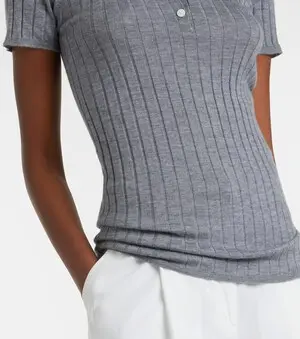 TOTEME Ribbed Knit Cashmere And Silk Polo Shirt In Melange