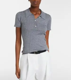 TOTEME Ribbed Knit Cashmere And Silk Polo Shirt In Melange