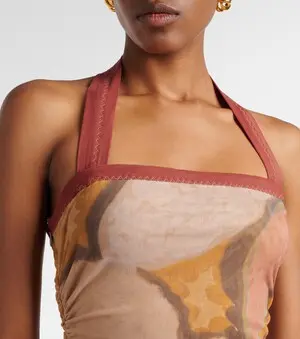 SIR. Printed Halterneck Mesh Minidress