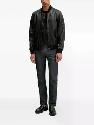 TRUSSARDI Quilted Trim Leather Bomber Jacket