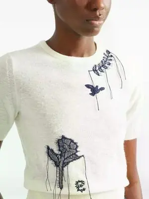 Erdem Embroidered Short-sleeve Sweater - Neutrals