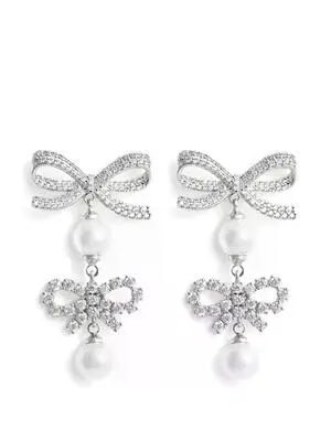 SELF-PORTRAIT Double-bow Pearl Drop Earrings - Silver