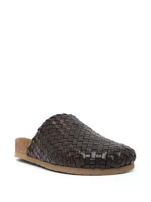 Dragon Diffusion Woven Leather Mules - Brown