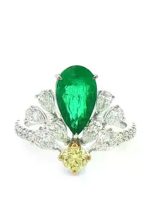 HYT JEWELRY Emerald And Diamond Ring In 18k White Gold - Silver
