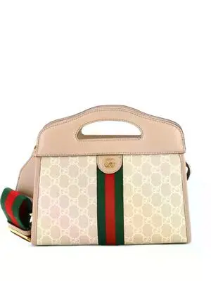 Gucci Ophidia Cut Out Handle Bag Gg Coated Canvas With Leather Small Shoulder Bag - Neutrals