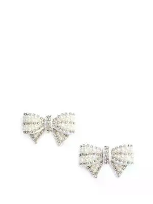 SELF-PORTRAIT Pearl-embellished Satin Bow Earrings - Silver