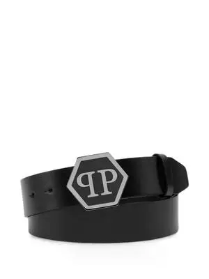 Philipp Plein Leather Belt With Hexagon Buckle - Black