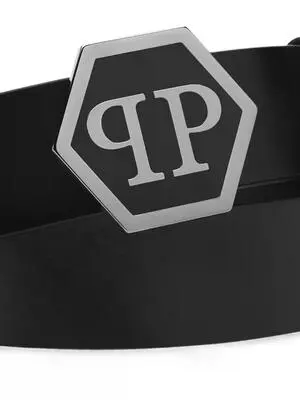 Philipp Plein Leather Belt With Hexagon Buckle - Black