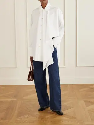 Ossou Tess Draped Cotton Poplin Shirt - Neutrals