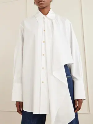 Ossou Tess Draped Cotton Poplin Shirt - Neutrals