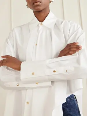 Ossou Tess Draped Cotton Poplin Shirt - Neutrals