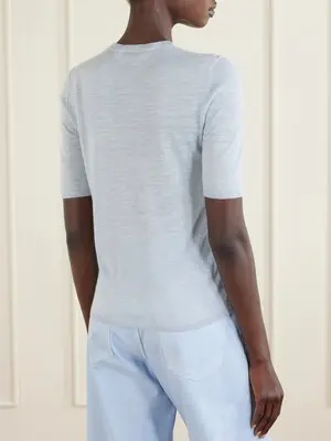 Gabriela Hearst Chryse Cashmere, Silk And Hemp-blend Short-sleeve Sweater - Blue