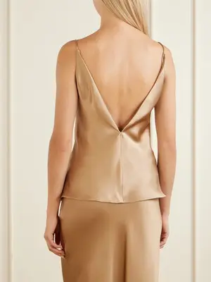 Gabriela Hearst Maria Silk-satin V-neck Tank - Neutrals