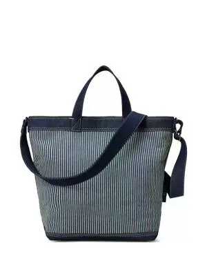 Ralph Lauren Striped Cotton Tote Bag With Adjustable Shoulder Strap - Blue