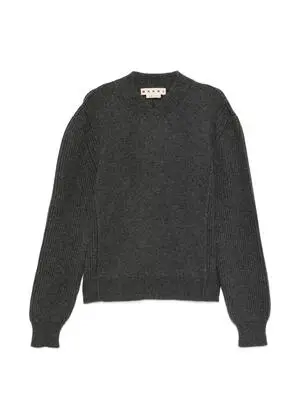 Marni Ribbed V-neck Sweater With Logo Patch - Grey