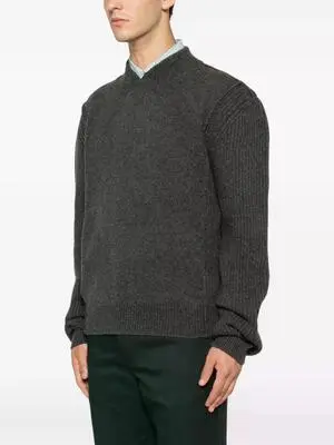 Marni Ribbed V-neck Sweater With Logo Patch