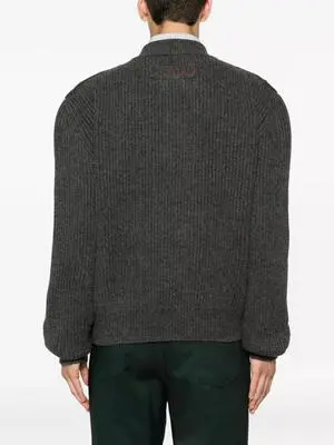 Marni Ribbed V-neck Sweater With Logo Patch