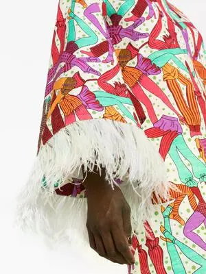 La DoubleJ Feather-trim Graphic Print Cotton Dress