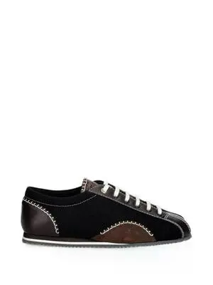 WALES BONNER Paris Contrast-stitch Leather-panelled Sneakers - Black