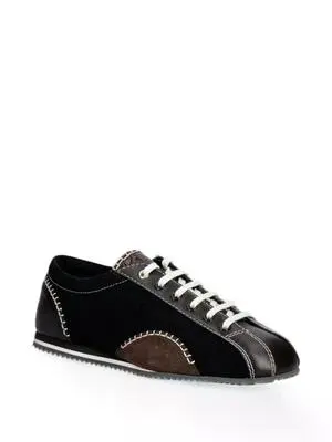 WALES BONNER Paris Contrast-stitch Leather-panelled Sneakers - Black