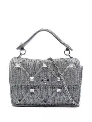 Valentino Garavani Metallic Knit Roman Stud Satchel - Silver