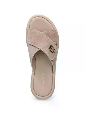 BALDININI Logo Plaque Crossover Strap Suede Slides