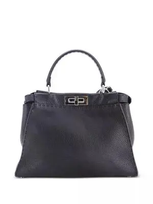 Fendi Selleria Peekaboo Medium Satchel Leather Bag - Black