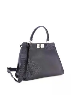 Fendi Selleria Peekaboo Medium Satchel Leather Bag - Black